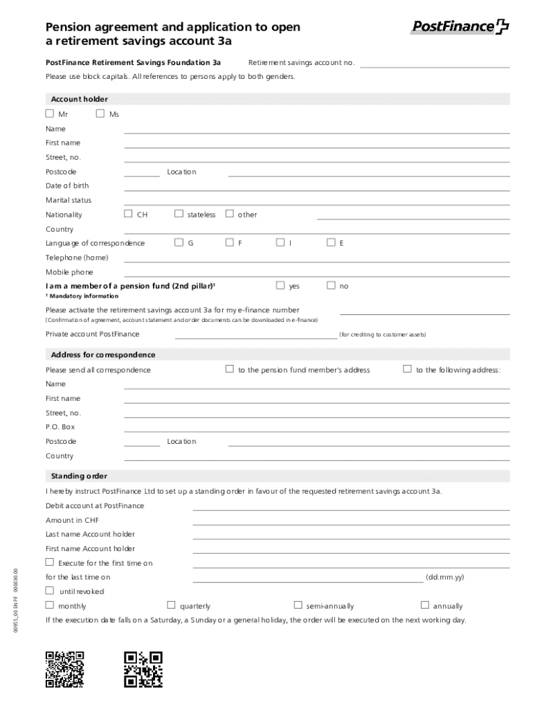 Fillable Online Pension agreement and application to open a retirement ...