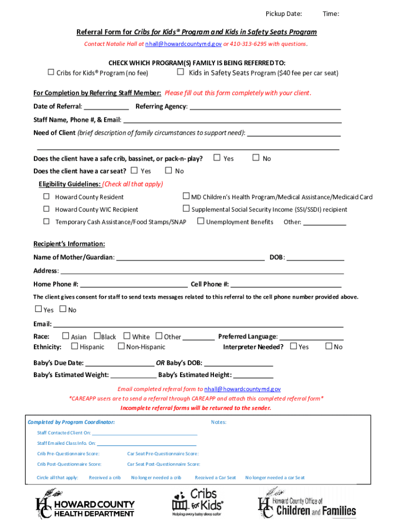 Fillable Online Referral Form for Cribs for Kids Program and Kids in ...