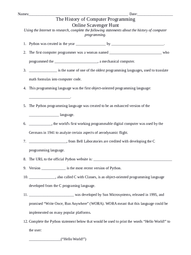 Fillable Online Scavenger Hunt: "Computers" WorksheetEducation World ...