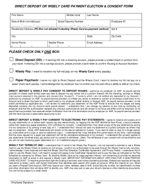 Fillable Online DIRECT DEPOSIT OR WISELY CARD PAYMENT ELECTION ...