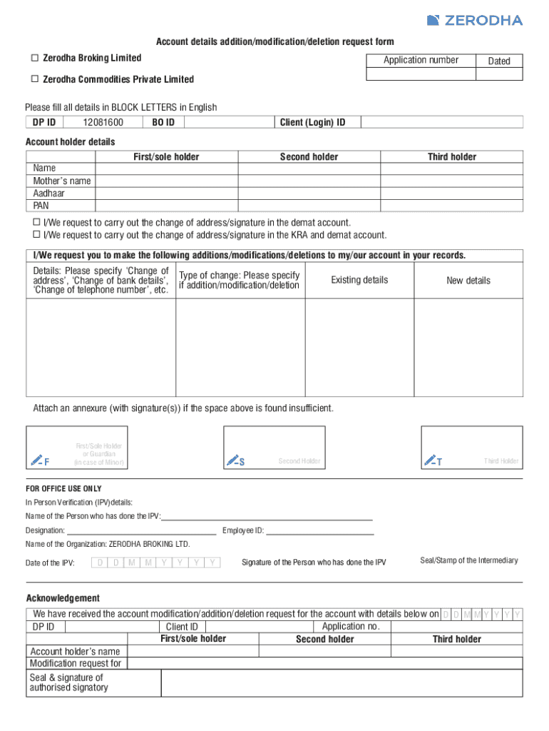 Fillable Online Account details addition/modi cation/deletion request ...
