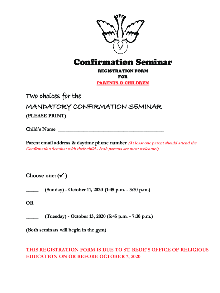 Fillable Online Confirmation Seminar Registration form 2020 Fax Email ...