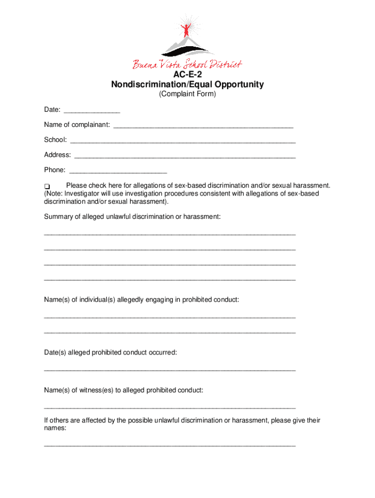 Fillable Online AC-E-2 Nondiscrimination/Equal Opportunity Report Form ...