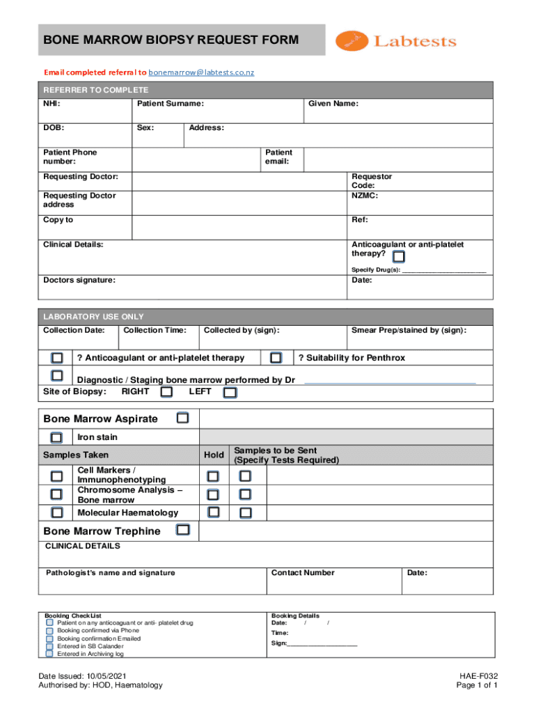 Fillable Online Bone Marrow Biopsy Request Form - Fill and Sign ...