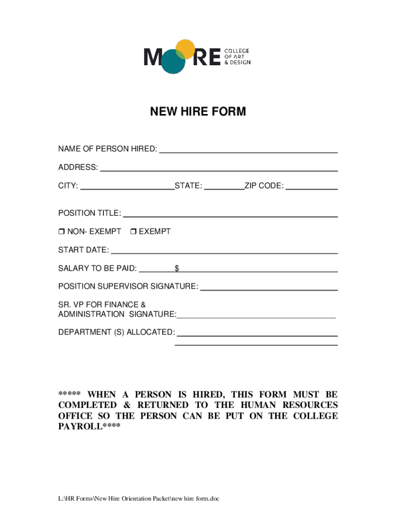 Fillable Online Form Packet - New Hire - Classified Fax Email Print ...