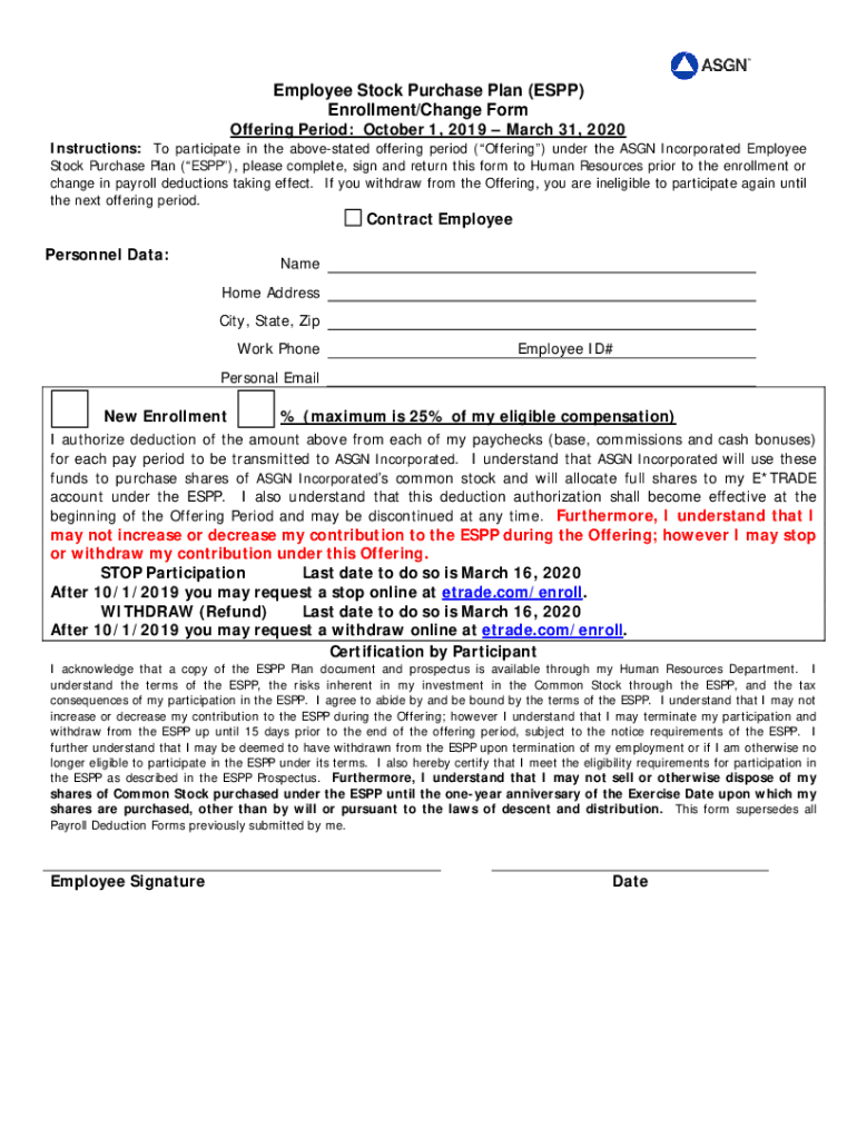 Fillable Online Details for Espp Offering Period and Related Queries ...