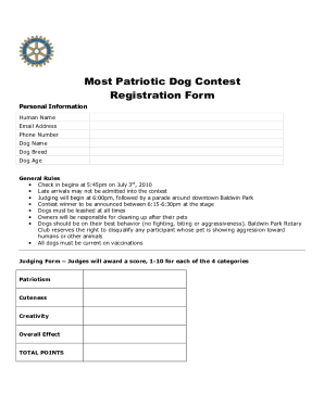 Fillable Online Most Patriotic Dog Contest Regitration Form Fax Email ...