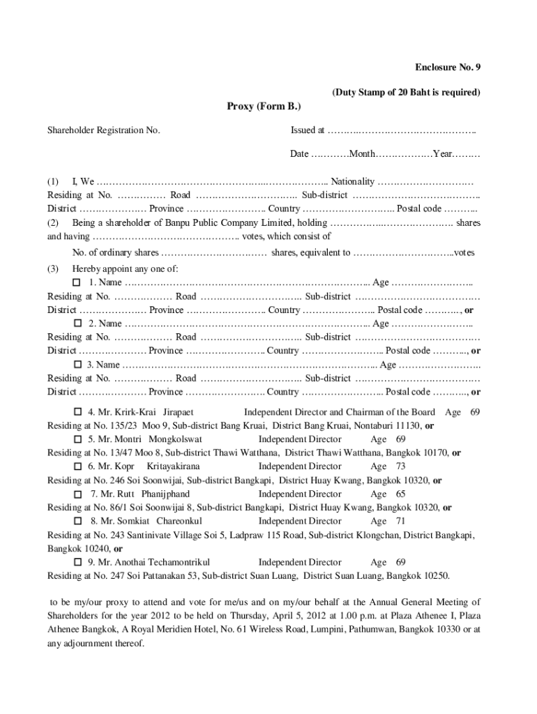 Fillable Online Enclosure No. 9 (Duty Stamp of 20 Baht is required ...