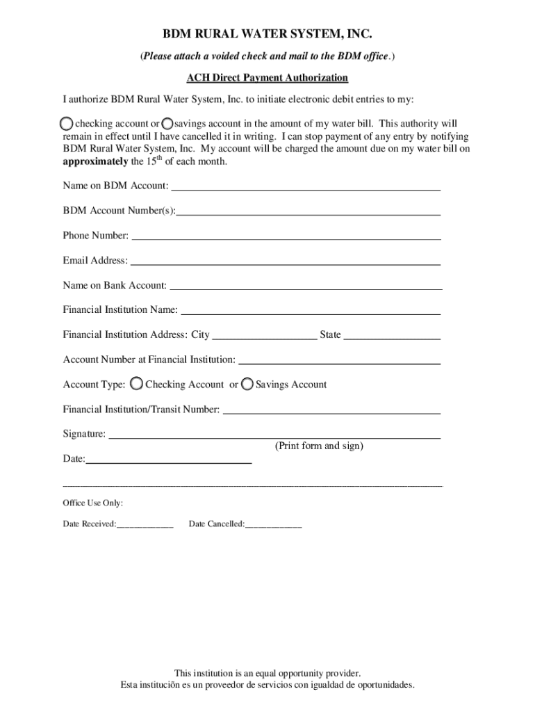 Fillable Online Please attach a voided check and mail to the BDM office Fax Email Print - pdfFiller