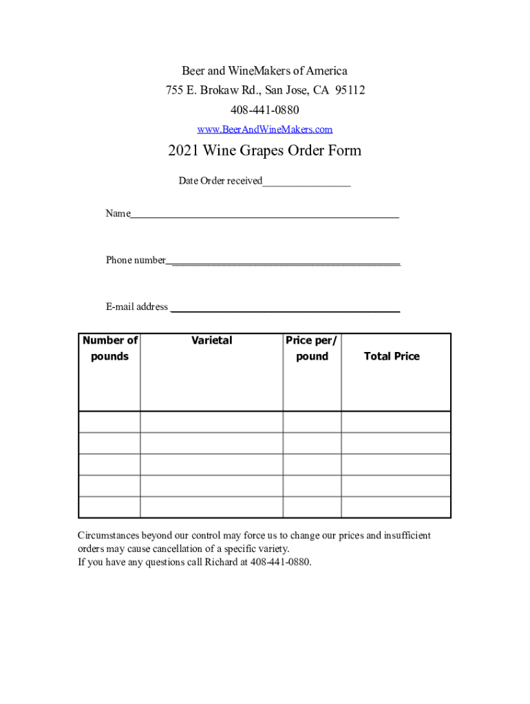 Fillable Online Grape order form 2021 Fax Email Print - pdfFiller