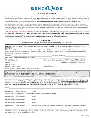 Fillable Online Warranty Service Form - Benchmade Knife Company Fax ...