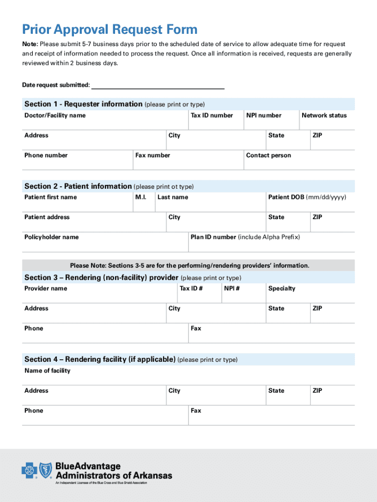 Fillable Online Prior Approval FormBlueAdvantage Administrators of Arkansas Fax Email Print ...