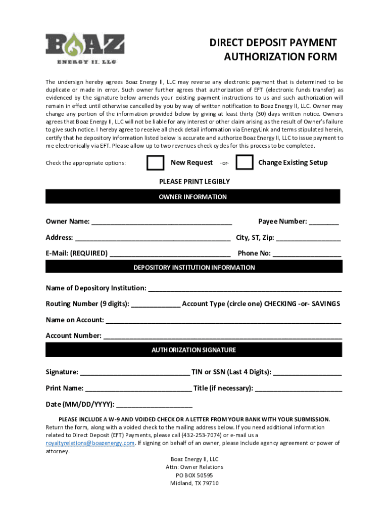 Fillable Online DIRECT DEPOSIT PAYMENT AUTHORIZATION FORM Fax Email ...