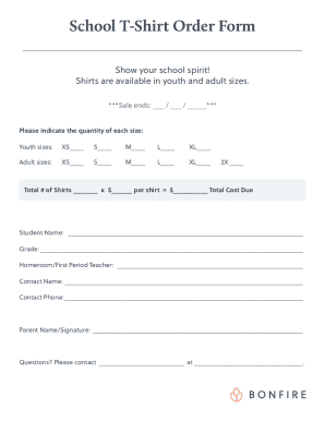 Fillable Online School T-Shirt Order Form - Bonfire Fax Email Print ...