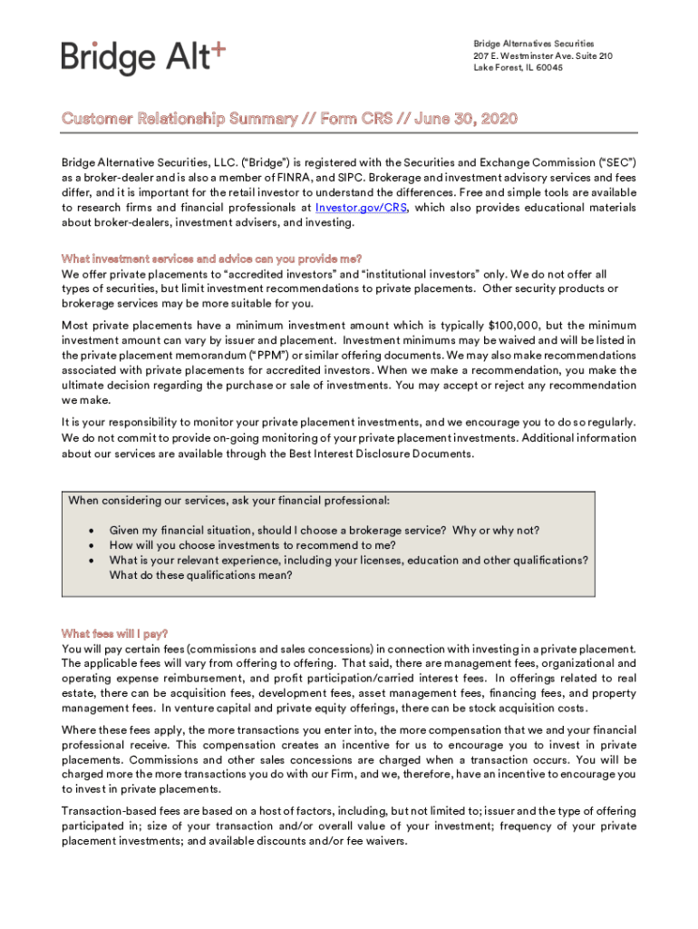 Fillable Online Customer Relationship Summary // Form CRS // June 30, 2020 Fax Email Print ...