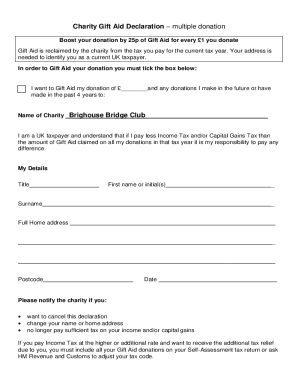 Fillable Online Charity Gift Aid Declaration - Multiple Donations ...