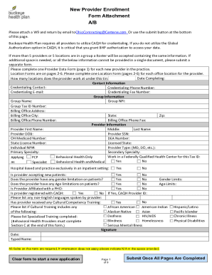 Fillable Online New Provider Enrollment Form Attachment A/B ...