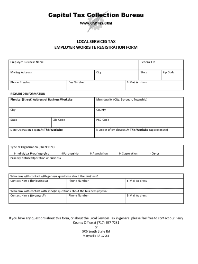 Fillable Online 2020 LST Registration Form - Capital Tax Collection ...