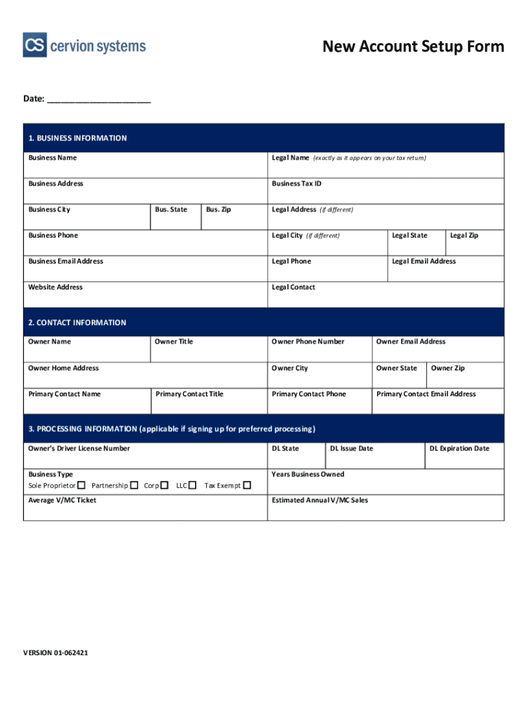 Fillable Online New Account Setup Forms Fax Email Print - pdfFiller