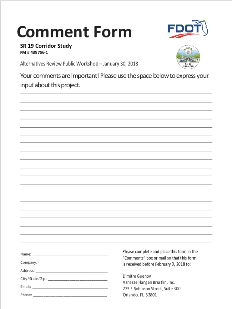 Fillable Online SR 19 Corridor Study Fax Email Print - pdfFiller