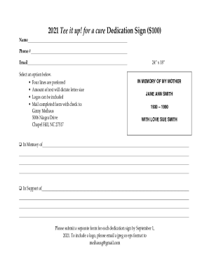 Fillable Online 2019 dedication form v2 Fax Email Print - pdfFiller