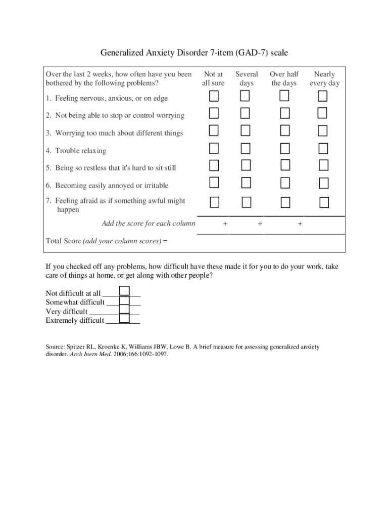 Fillable Online Generalized Anxiety Disorder 7-item (GAD-7) scale - CIE ...
