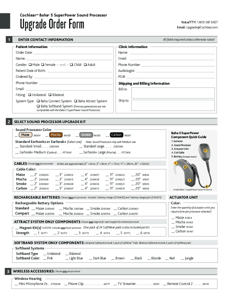 Fillable Online CochlearUpgrade Order Form Baha 5 SuperPower Sound ...
