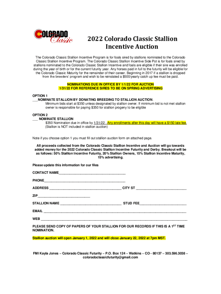 Fillable Online Colorado Classic Futurity & Derby, 1001 Beulah Ave ...