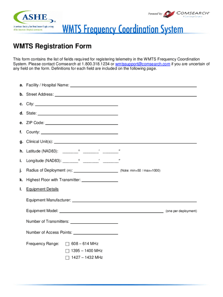 Fillable Online WMTS Frequency Coordination SystemRegistration Form Fax ...