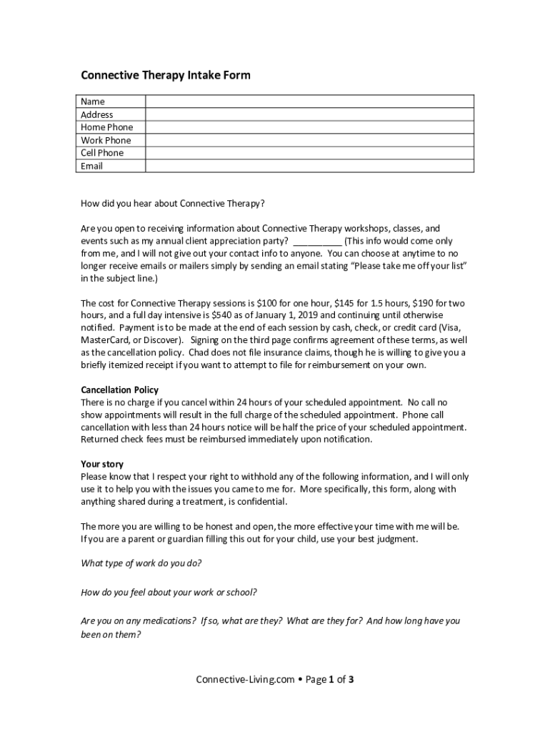 Fillable Online Connective Therapy Intake Form Fax Email Print - pdfFiller