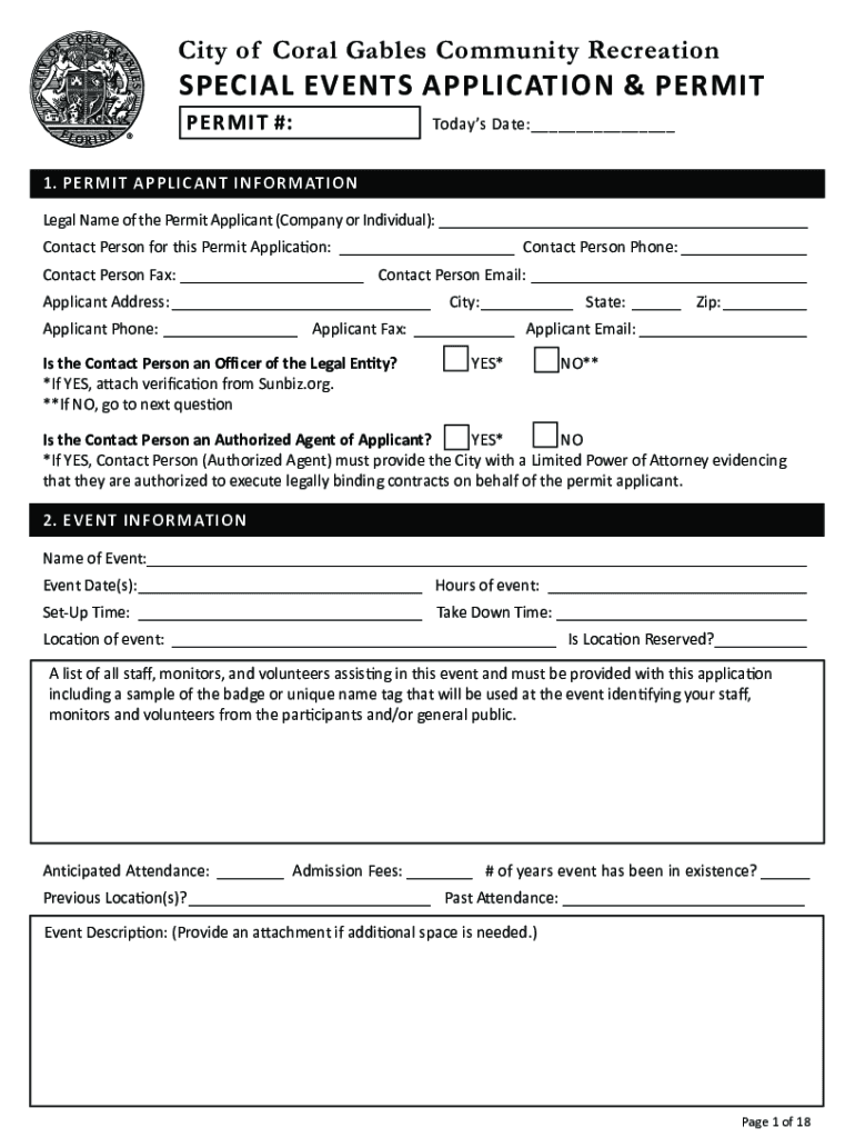 Fillable Online Special Events Application Form - City of Coral Gables ...