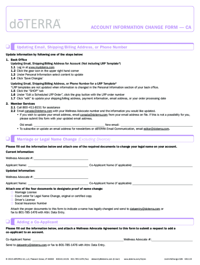 Fillable Online Account Information Change Form - media.doterra.com Fax ...