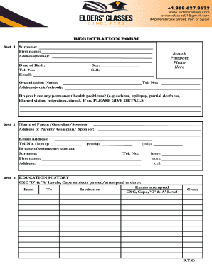 Fillable Online Elders' Classes Registration Form New Fax Email Print - pdfFiller