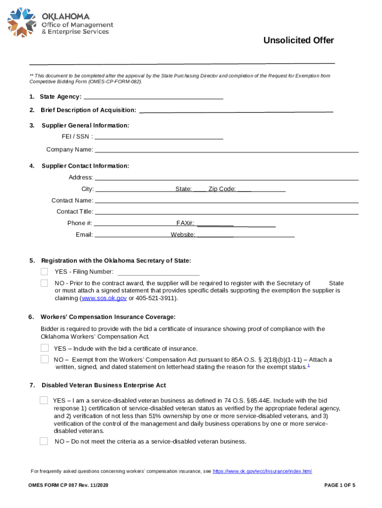 Unsolicited Offer. OMES CP 087 is used when submitting an unsolicited ...