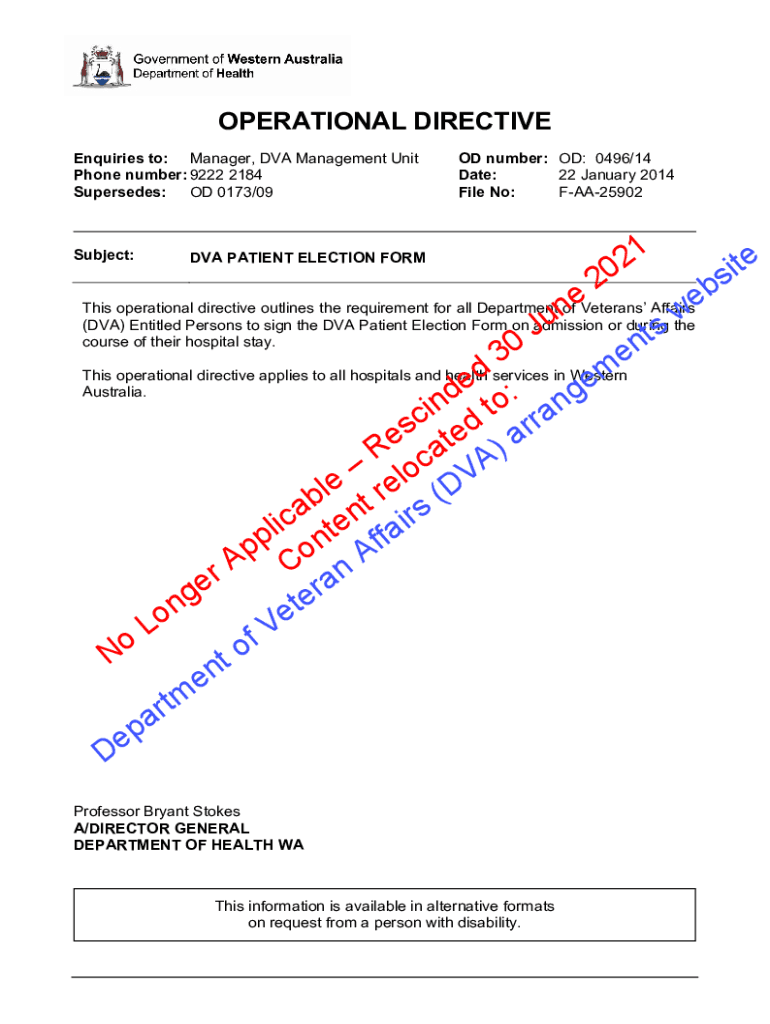 Fillable Online DVA Patient Election Form. Patient election form for ...