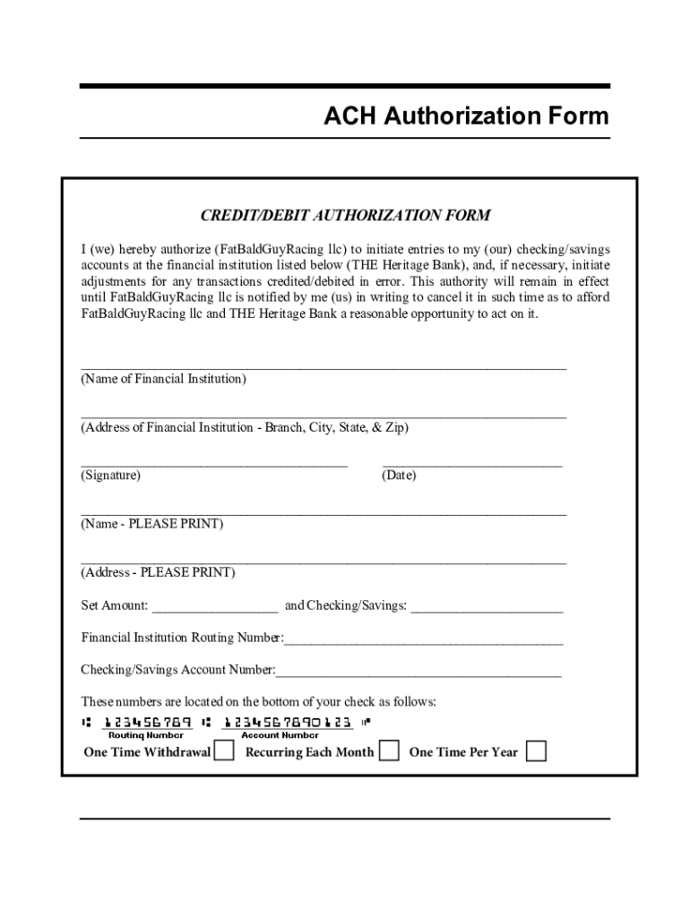 Fillable Online Ach Authorization Form - Fill and Sign Printable ...