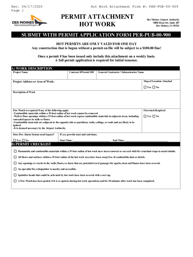 Fillable Online Hot Work Attachment Form #: PER-PUB-00-909 Fax Email ...