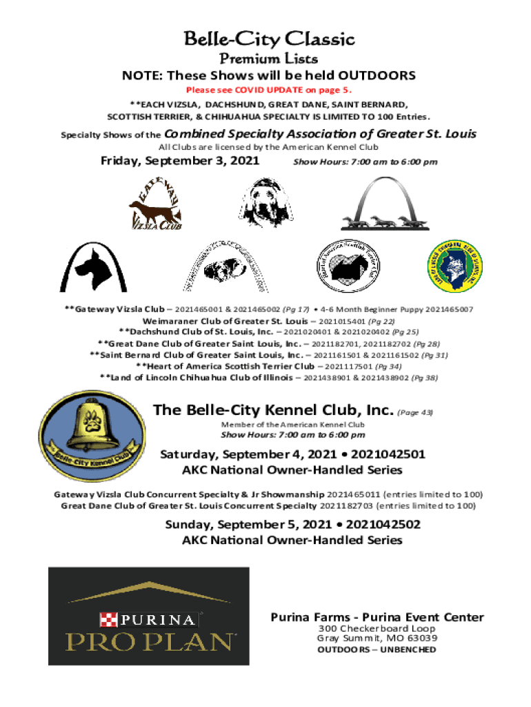 Fillable Online Premium Lists NOTE: These Shows will be held OUTDOORS ...