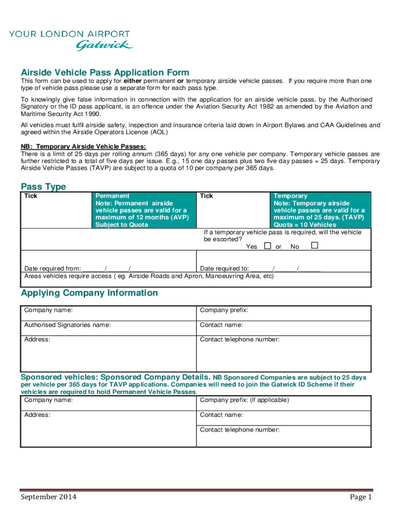 Fillable Online Form 12 - Airside Vehicle Pass Application Form ...