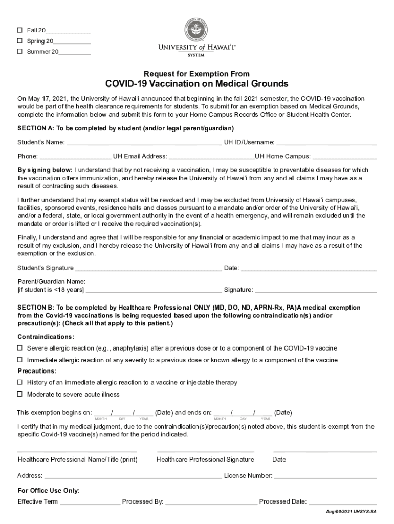 Fillable Online Request for Exemption From Covid 19 Vaccination on ...