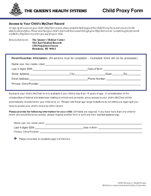 Fillable Online mychartlink.comdocsFHMyChartChildProxyFormCHILD UNDER ...