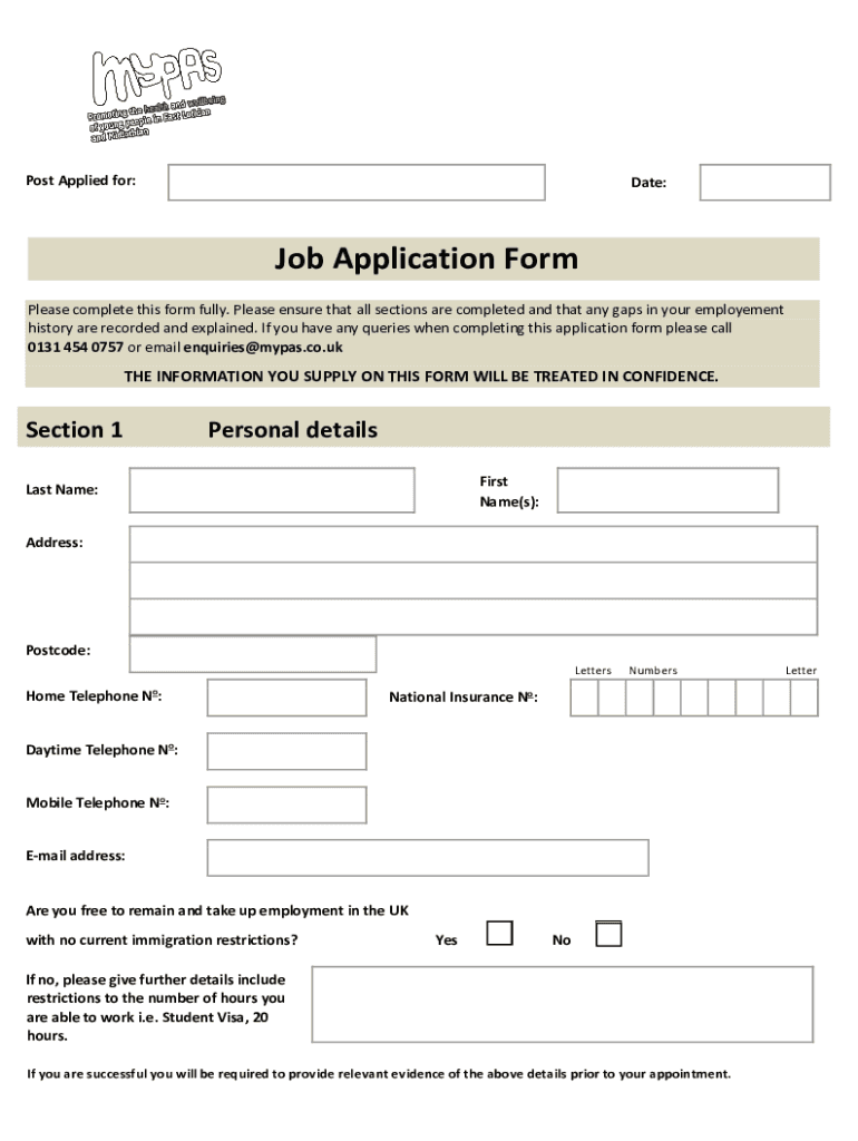 Fillable Online Job Application Form Template - Welsh Women's Aid Fax ...