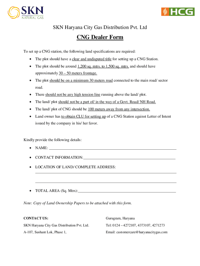 Fillable Online CNG Dealer Form - haryanacitygas.com Fax Email Print ...