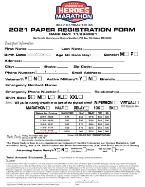 Fillable Online 2021 Heroes Marathon Paper Registration Form Fax Email ...