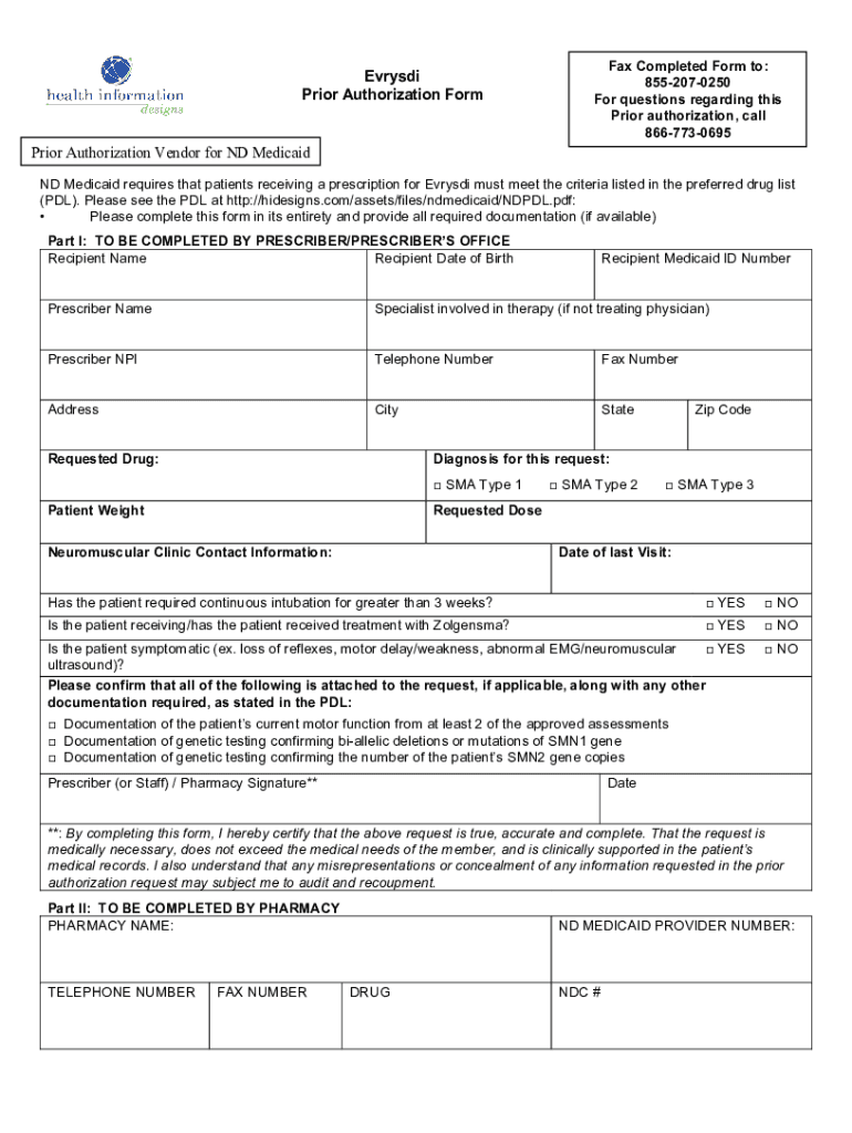 Fillable Online Fax Completed Form to: Evrysdi 855-207-0250 Prior ...