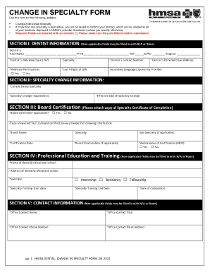 Fillable Online HMSA Dental Change in Specialty Form Fillable Fax Email ...