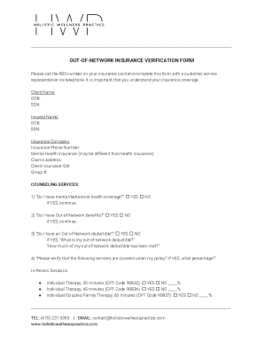 Fillable Online OUT-OF-NETWORK INSURANCE VERIFICATION FORM Fax Email ...