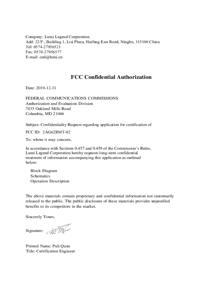 Fillable Online FCC Long Term Confidential Authorization Form.doc Fax ...