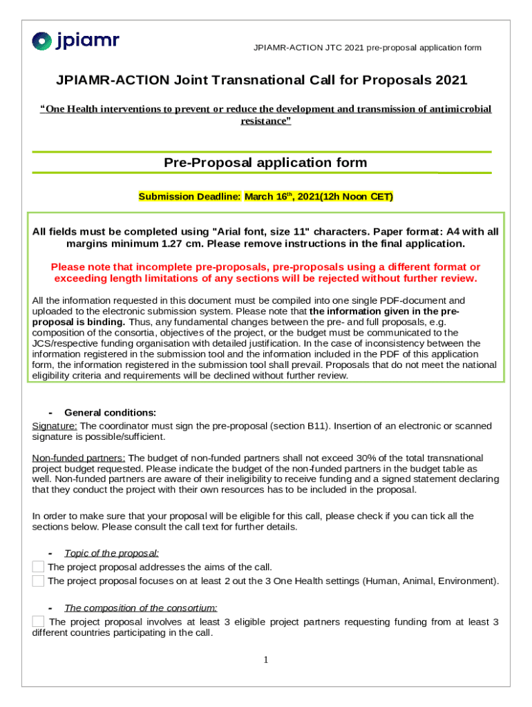 One Health interventions to prevent or reduce the ... - JPIAMR Doc Template | pdfFiller