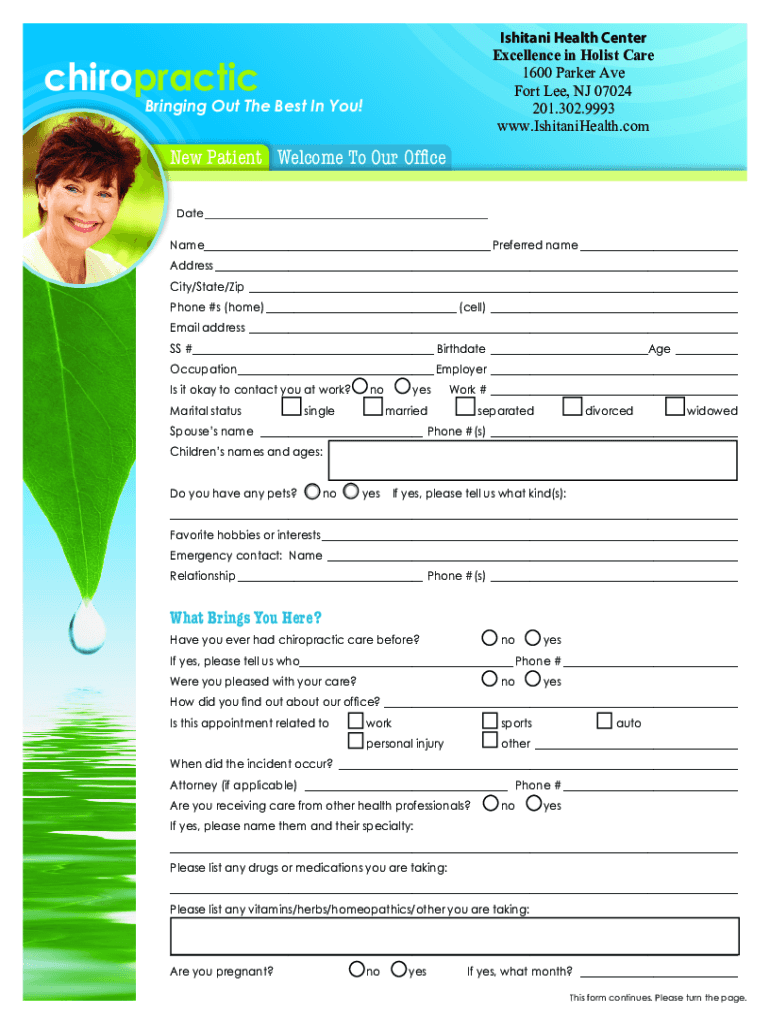 Fillable Online Chiropractor in Fort Lee, NJIshitani Health Center Fax ...